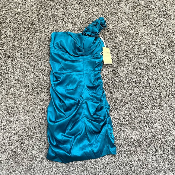 Juno | Dresses | Juno Turquoise One Shoulder Satin Dress | Poshmark
